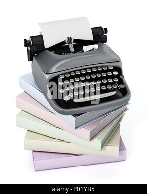 Typewriter and books stack isolated on white background. 3D illustration Stock Photo - Alamy