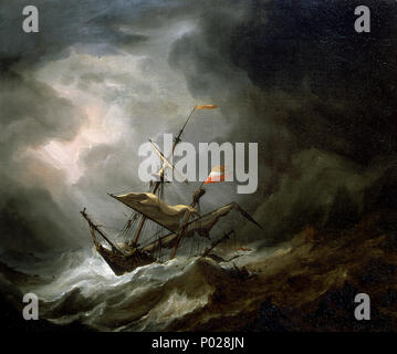 . English: A Mediterranean Brigantine Drifting Onto a Rocky Coast in a ...