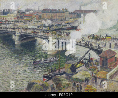Camille Pissarro, Le Pont Boieldieu, Rouen, Sunset, Misty Weather (Le ...