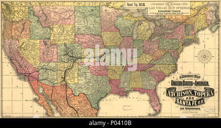 Map showing the Atchison, Topeka and Santa Fé Railroad system, with its ...