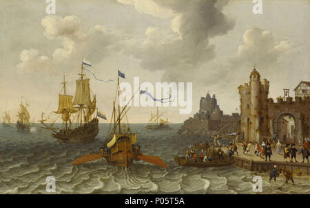 . English: A Galley off a Mediterranean Port An imaginary view of a ...