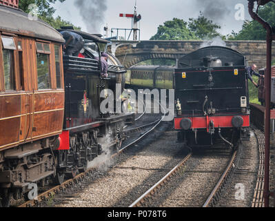 J27 Locomotive 65894 (NER P3 2392) approaching Goathland station on ...