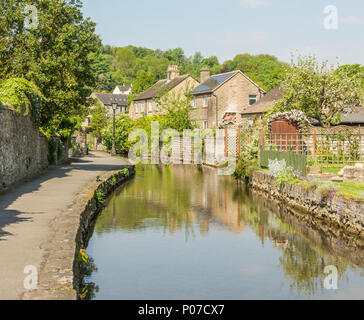 Waterside walk along a tributary of the river Wye in Bakewell ...