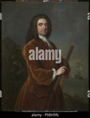 This full portrait of Admiral Edward Vernon, painted in oil, captures ...
