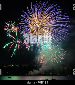Quebec City, Quebec, Canada. Fireworks display at Parc de la Chute ...