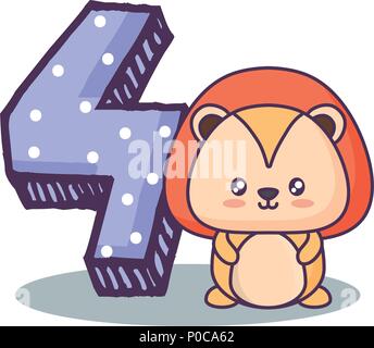 cute lion with number four icon over white background, vector ...