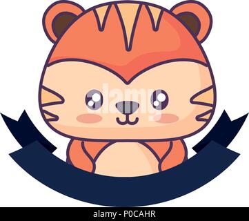 decorative ribbon and cute tiger icon over white background, vector ...