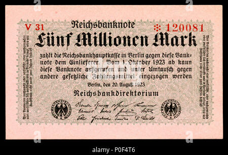 German 1 Million Mark bank banknote from 1922 during the period of ...