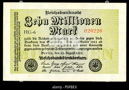 German 1 Million Mark bank banknote from 1922 during the period of ...