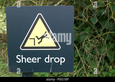 Sudden Drop Danger Warning Text Sign Icon Label, Black Triangle, Yellow ...