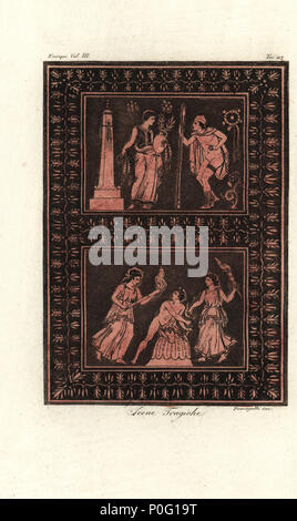 Scenes from Aeschylus' Orestes, Greek tragedy, on an ancient vase. At ...