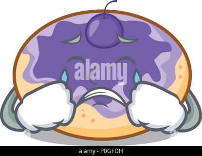 Blueberry donut cartoon character with sad expression. Vector ...