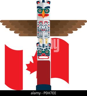 canadian wooden totem with flag vector illustration design Stock Vector ...