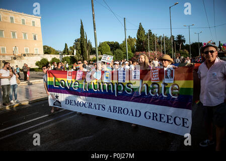 Athens, Greece. 9th June 2018. A big pride flag with rainbow colors ...