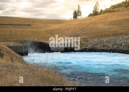 Lake Hawea Dam, built in the 1950s as part of the Roxburgh ...