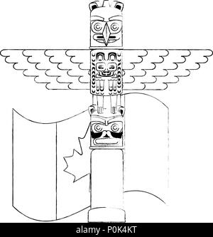 canadian wooden totem with flag vector illustration design Stock Vector ...