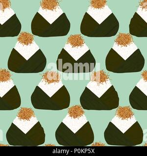 Onigiri pattern. Japanese sticky rice ball. Seamless pattern. Asian ...