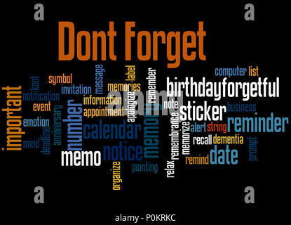 Dont forget, word cloud concept on white background Stock Photo - Alamy