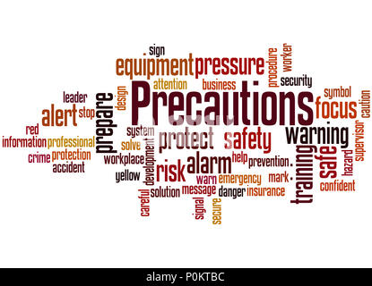 Precautions, word cloud concept on white background Stock Photo - Alamy