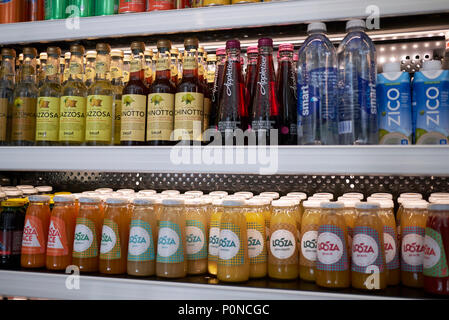 Cold drinks display in fridge in shop - Oasis, Vimto, Irn-Bru Stock ...