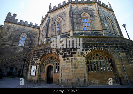 Lancaster Castle, Lancashire, UK. The Shire Hall displays the coats of ...