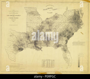 Vintage American map, Showing the distribution of the Slave Population ...
