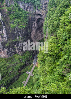 The Tianmen Mountain with a view of the cave Known as The Heaven's Gate ...