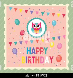 Happy birthday greeting card and party invitation templates. Flat ...