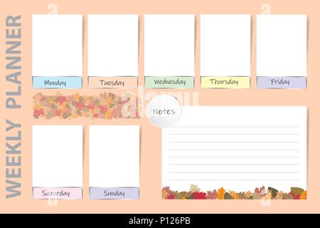 Weekly planner with a chart for notes and white charts for each day of ...