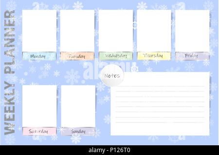 Weekly planner with a chart for notes and white charts for each day of ...