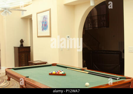 Interior inside house home with billiard pool table in living room ...