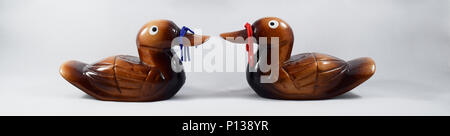 Cute Korean wedding ducks facing each other, Korean Mandarin ducks. The ...