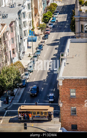aerial view above Nob Hill San Francisco Grace Cathedral and Mark ...