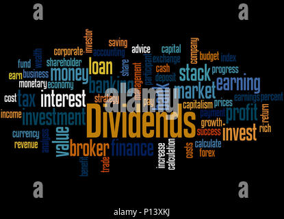 Dividends, word cloud concept on black background Stock Photo - Alamy