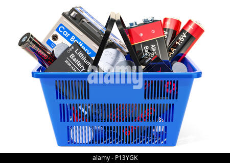 Concept electric car buying electric batteries 3d rendering on white ...