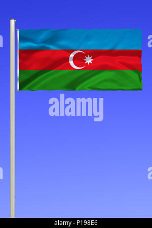 Flagge von Aserbaischan, Binnenstaat in Vorderasien, Hauptstadt ist die ...