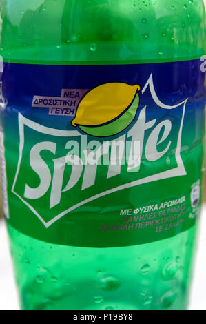 Bottle of Sprite with label in Greek Stock Photo - Alamy