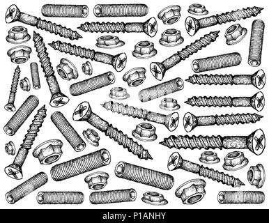 mechanic doodle hand drawn set collections with outline black and white ...