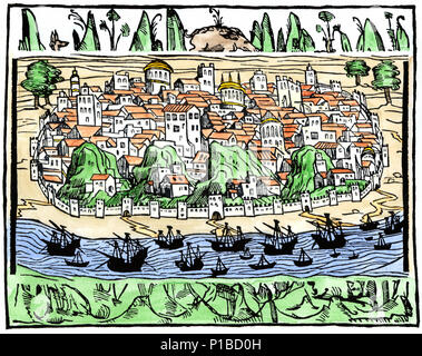 Lisbon 16th century Portugal Portuguese capital port coast harbour ...