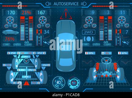 Car service. Scanning. Diagnostic alignment of the wheels. Car digital ...