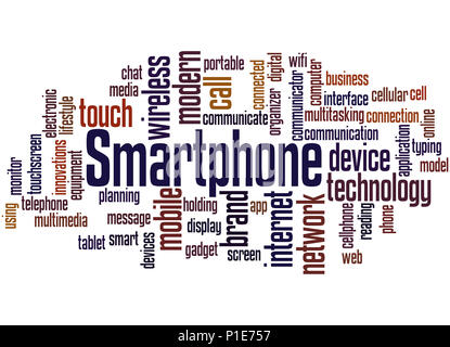 Smartphone, word cloud concept on white background Stock Photo - Alamy