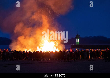 Easter fire on the beach of Travemuende, Lubeck, Schleswig-Holstein ...