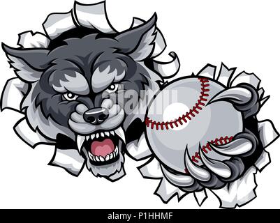 Wolf Baseball Mascot Breaking Background Stock Vector Image & Art - Alamy