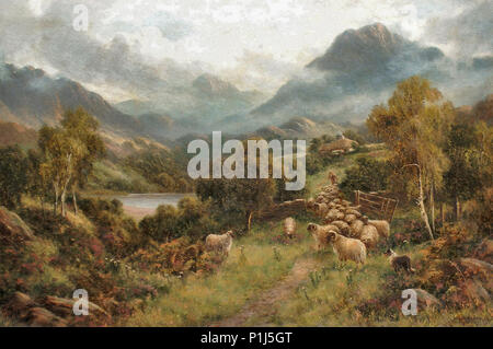 Langley William - Drover and Sheep in a Highland Landscape Stock Photo ...