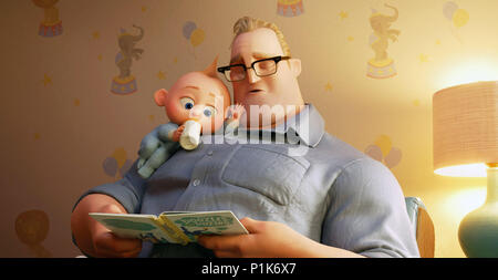 INCREDIBLES 2, Bob Parr (voice: Craig T. Nelson), holding Jack-Jack ...