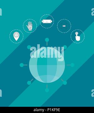 interactivity symbol and Virtual reality related icons over blue ...