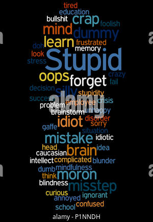 Stupid, word cloud concept on black background Stock Photo - Alamy