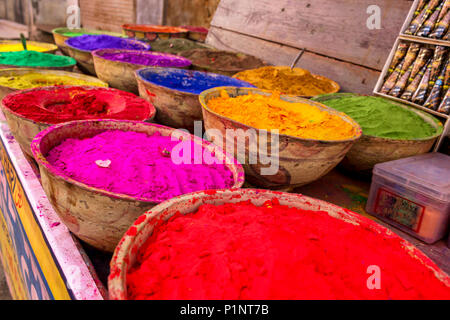 Indian Holi festival colors decorated in plates Stock Photo - Alamy