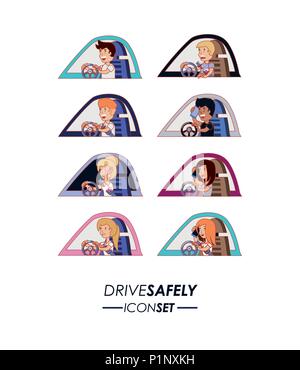 driver safely campaign set icons vector illustration design Stock ...