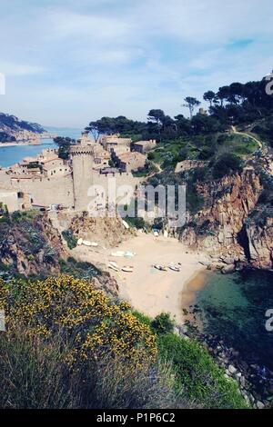 The beach and the bay of Es Codolar, Tossa de Mar, Costa Brava ...
